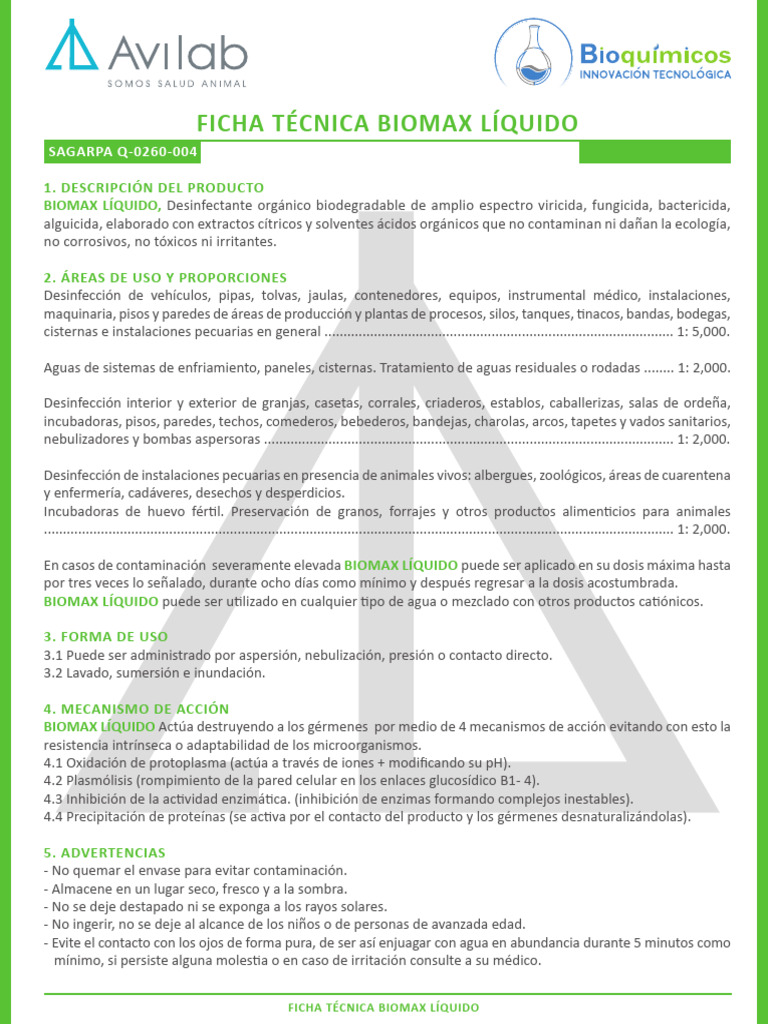 Ficha Técnica de Biomax Líquido | PDF | Agua | Química