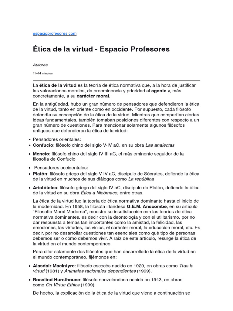 Ética de La Virtud | PDF | Virtud | Valor