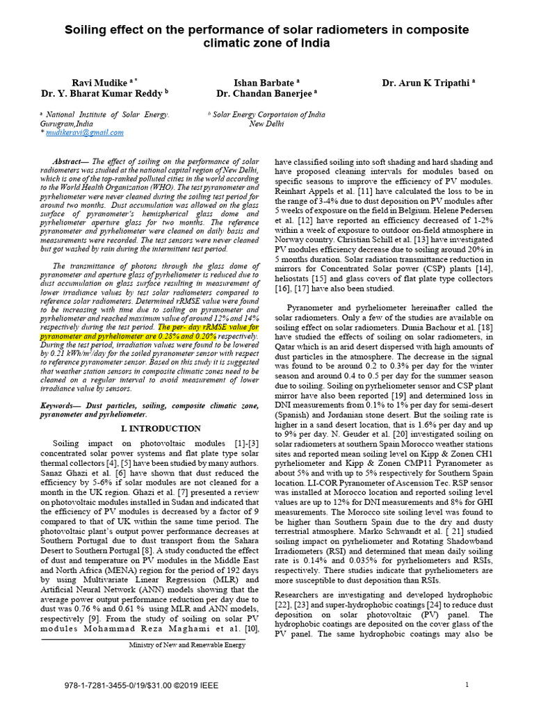Soiling Effect On The Performance of Solar Radiometers in Composite | PDF | Photovoltaics ...