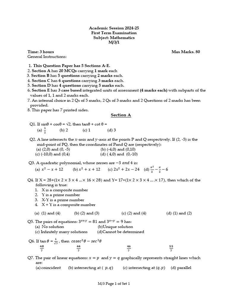 Set_1_Grade_10_ term1_24-25 | PDF | Asana | Mathematics