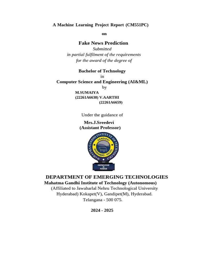 A Machine Learning Project Report Fake News Prediction (1) (1) - 1 | PDF