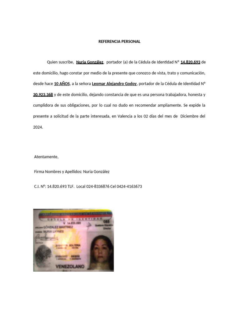 REFERENCIA PERSONAL Alejandro-1 | PDF