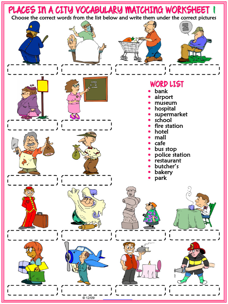 Places in A City Vocabulary Esl Matching Exercise Worksheets For Kids ...
