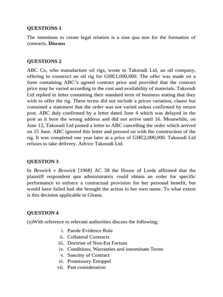 CONTRACT LAW TUTORIAL QUESTIONS | PDF | Private Law | Contract Law CONTRACT LAW TUTORIAL QUESTIONS | PDF | Private Law | Contract Law
