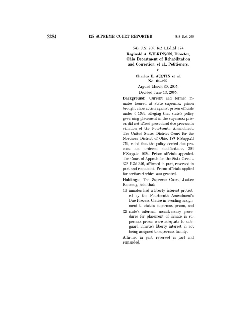 Supreme Court Ruling on Ohio Supermax Prisons | PDF | Justice | Crime ...