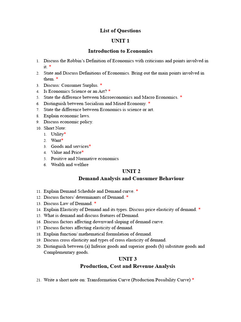 List of Questions-1 | PDF | Demand | Elasticity (Economics)