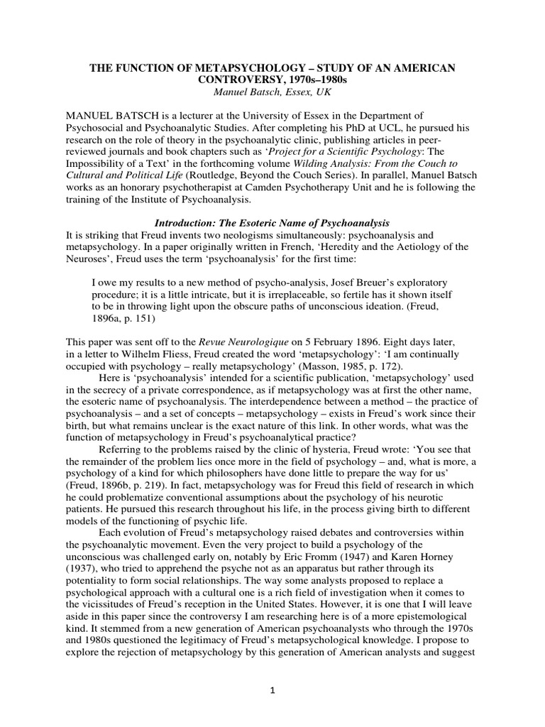 07 Batsch - The Function of Metapsychology-1 | PDF | Psychoanalysis ...