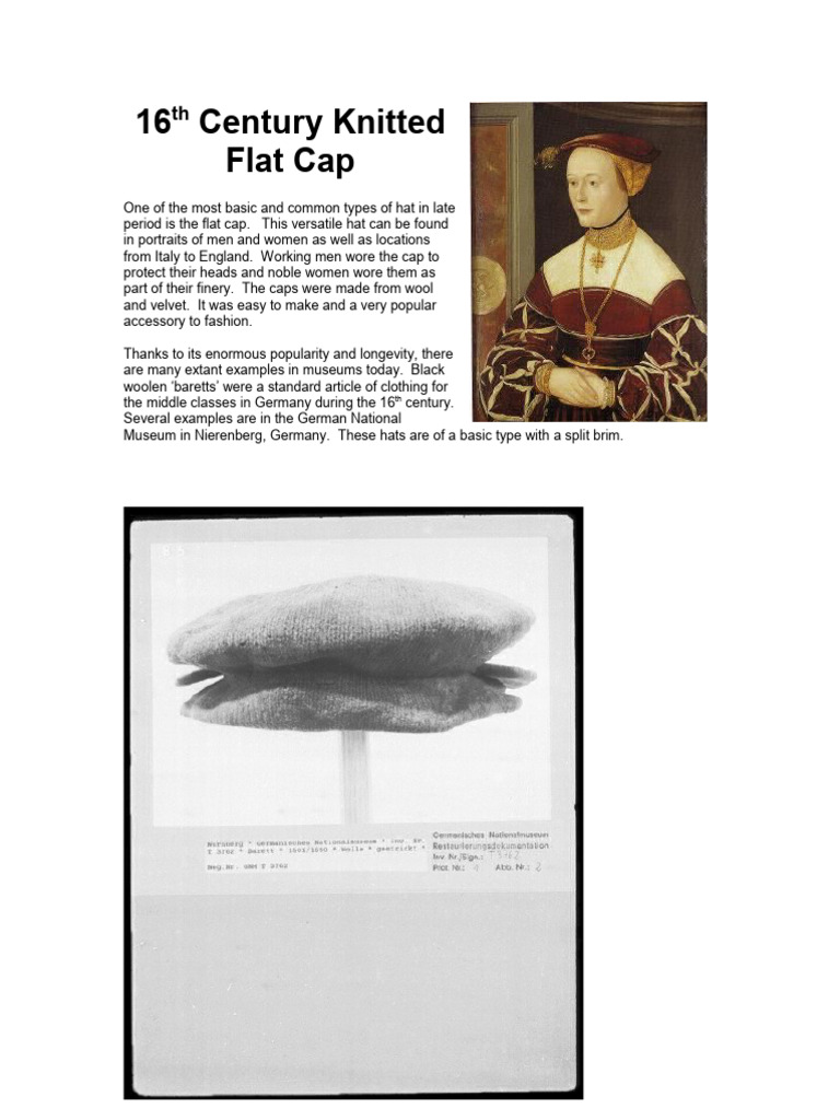 16th Century Flat Cap Overview | PDF | Gauge (Knitting) | Knitting