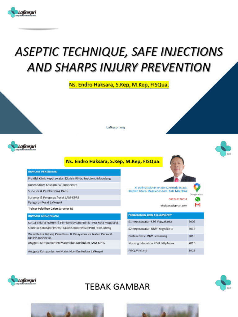 Aseptic Technique, Safe Injections and Sharps Injury Prevention | PDF