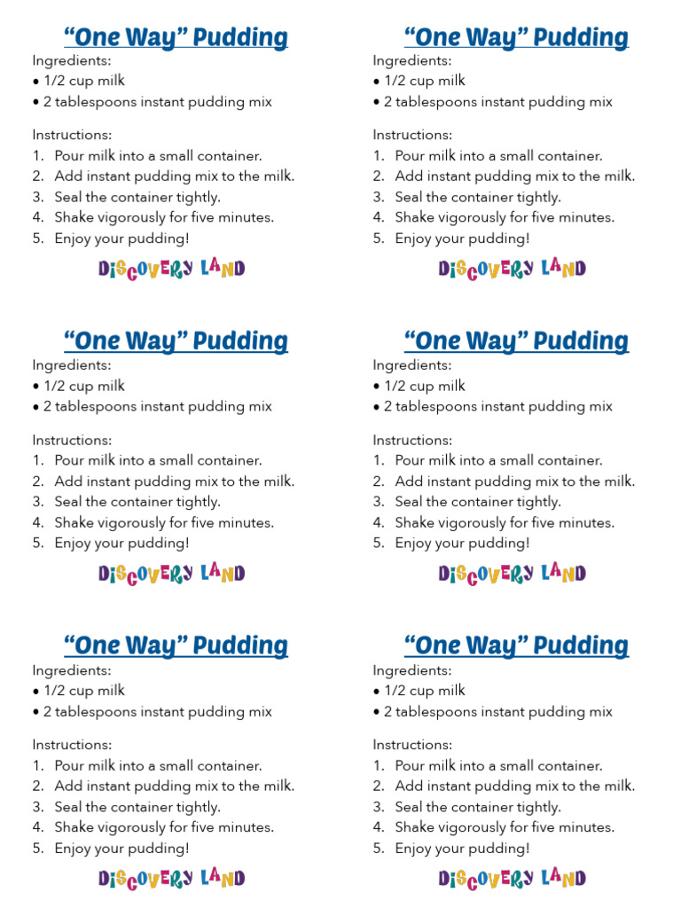 Lesson 8 Food - Pudding Recipe Card | PDF