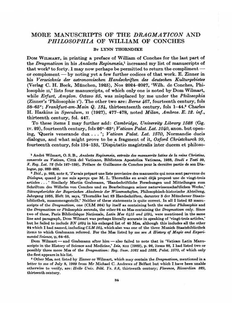 THORNDIKE - More Manuscripts of the Dragmaticon and Philosophia of ...