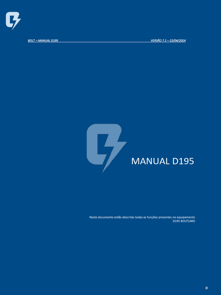 Manual do Equipamento D195 BOLTCARD | PDF | Cartão de crédito | Visa Inc.