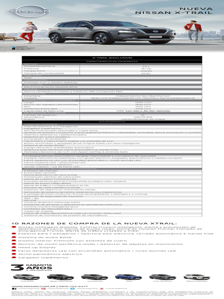 Nueva Nissan X-Trail Exclusive - Ficha Técnica - 18-07-2024 | PDF | Diodo emisor de luz | Vehículos