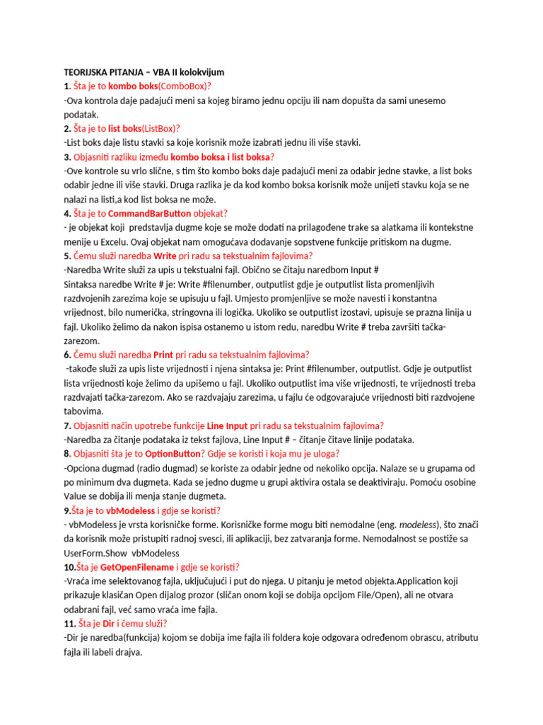 Teorijska Pitanja Kol 2 | PDF