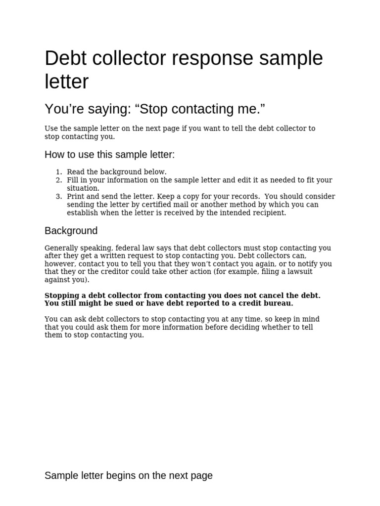 CFPB Debt Collection Letter 3 Stop Contacting | PDF