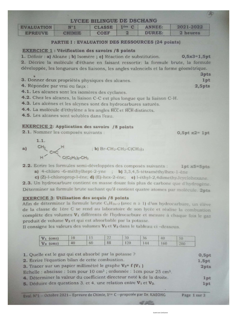 Épreuve Corrigé de Chimie PCD Mini Session N°1 | PDF