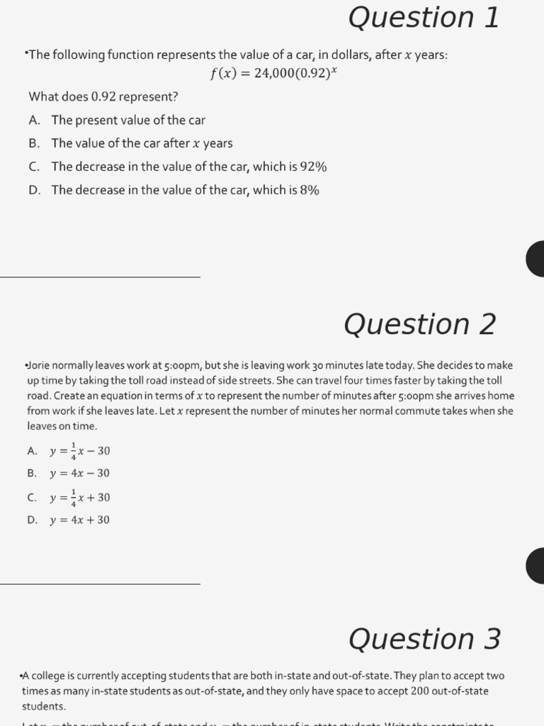 Segment 1 Algebra 1 Exam Review Student Notes Version | PDF