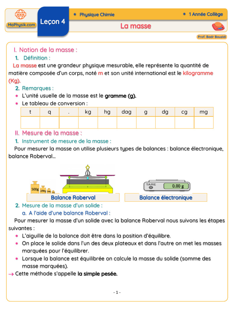 Définition et Mesure de la Masse | PDF | Balance (instrument) | Masse