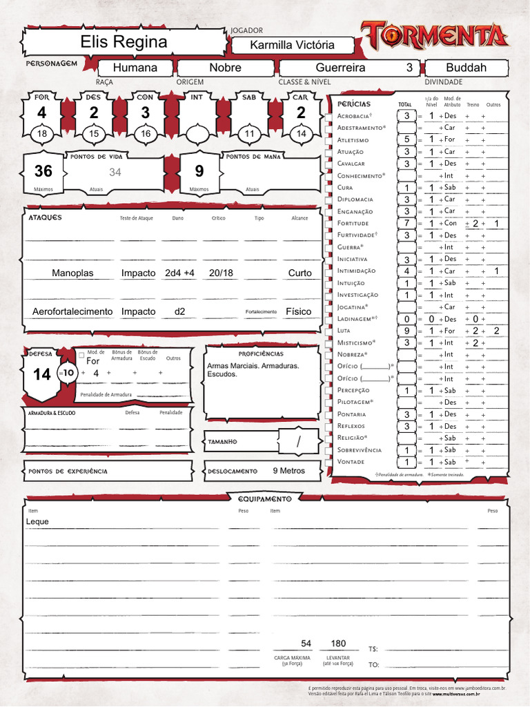 T20 - Ficha Editável | PDF