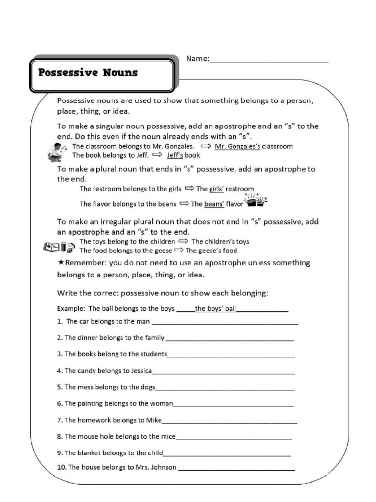 Possessive Worksheet | PDF