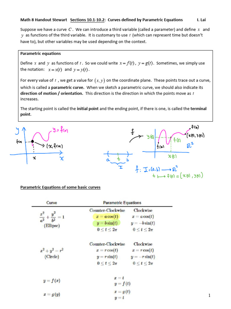 Parametric Equations in Math 8 | PDF | Tangent | Curve