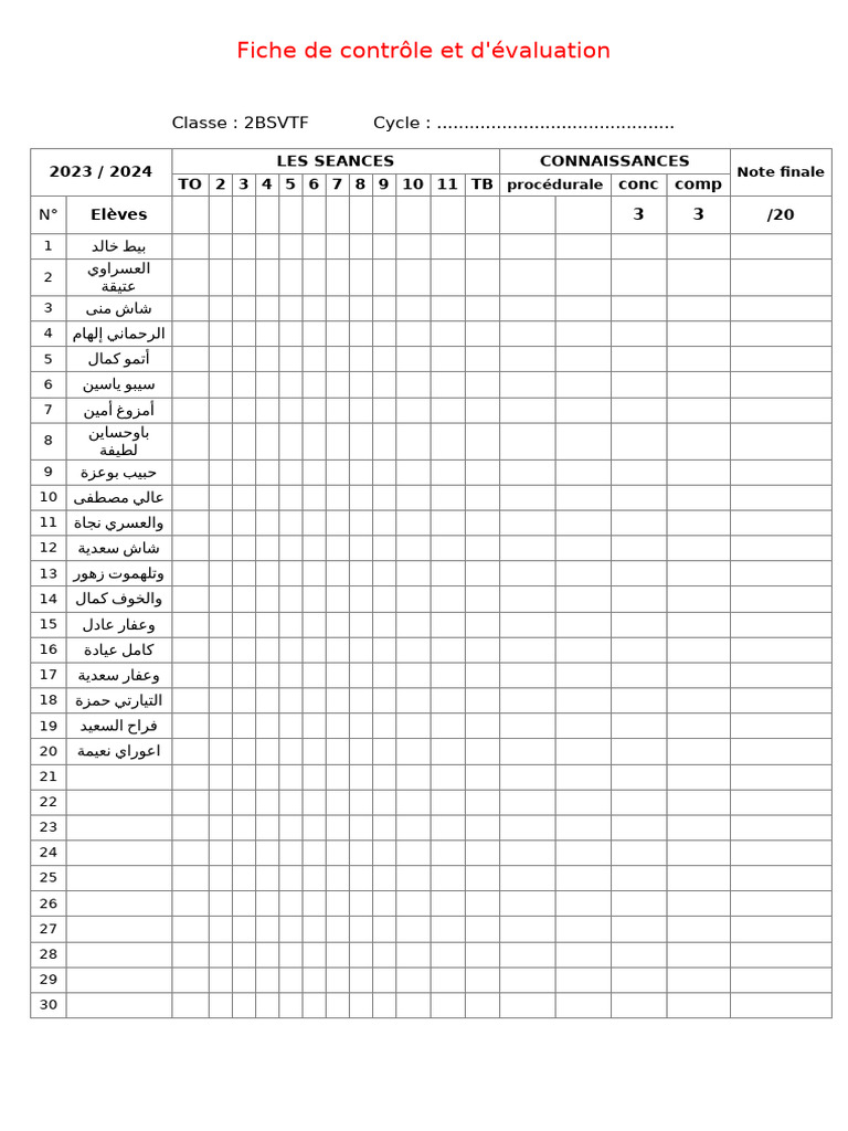 Fiche de Contrôle | PDF