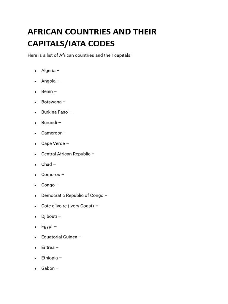 AFRICAN COUNTRIES AND THEIR CAPITALS (WORK BOOK) | PDF | Africa