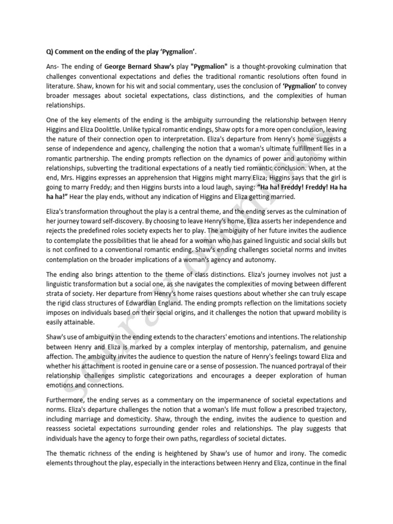 Pygmalion Ending | PDF | Pygmalion (Play) | Social Psychology