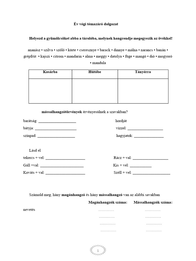 Év Végi Témazáró Dolgozat 5 | PDF