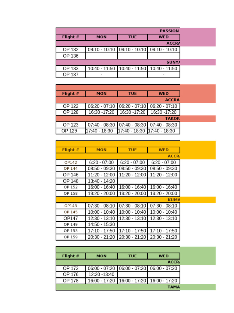 Passsion Air Weekly Flight Schedule | PDF | Transport Companies | Aviation