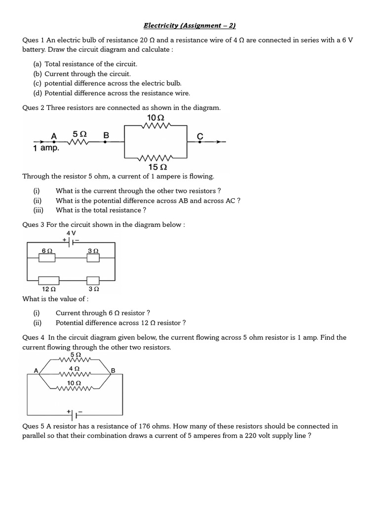 Electricity (Assignment - II) | PDF | Series And Parallel Circuits ...