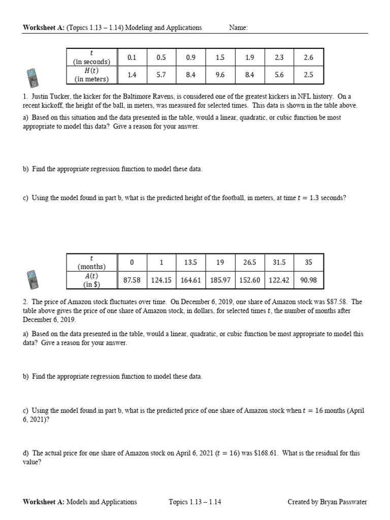 3 Worksheet A Topics 1 13 1 14 Modeling Functions And Applications