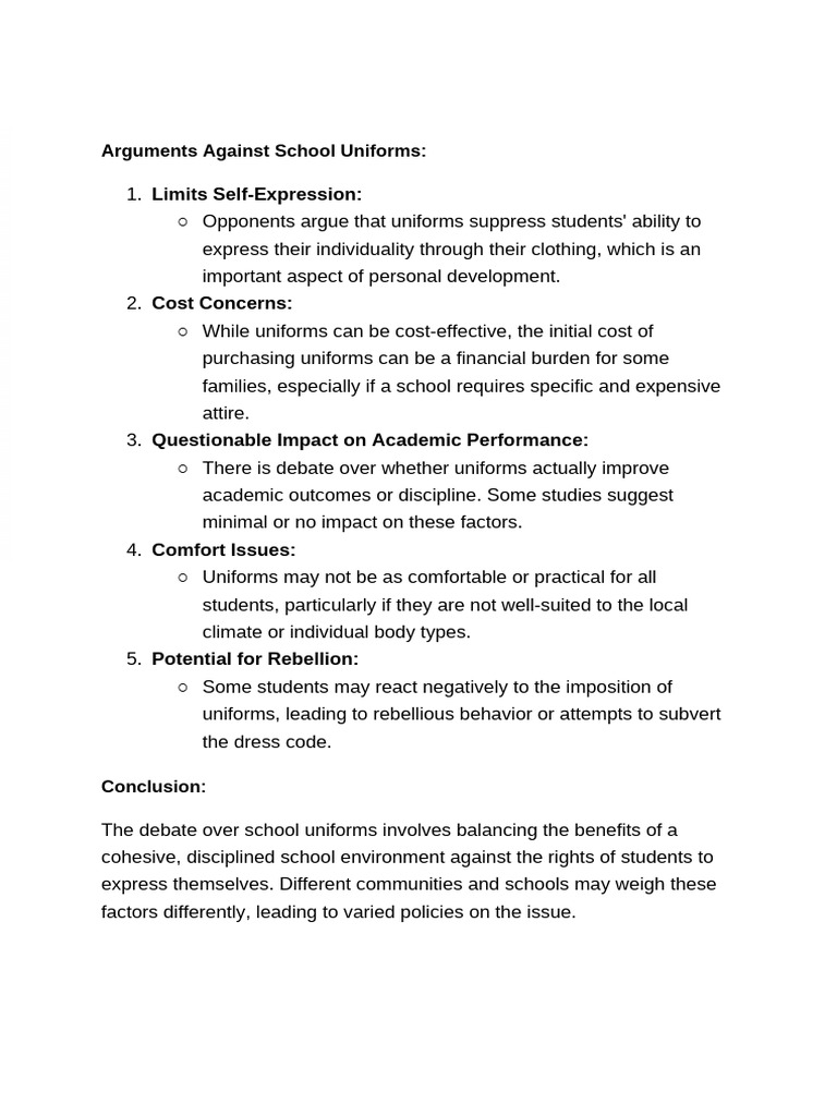 Arguments Against School Uniforms | PDF | Social Psychology | Psychology