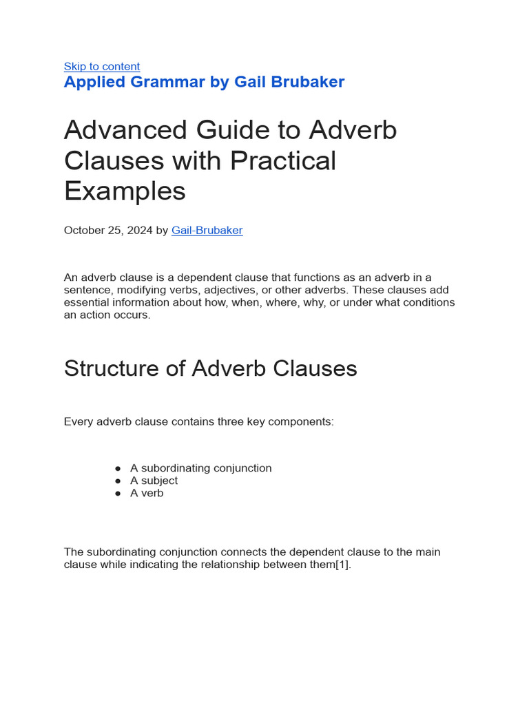 Advanced Guide To Adverb Clauses - 1 | PDF | Adverb | English Grammar