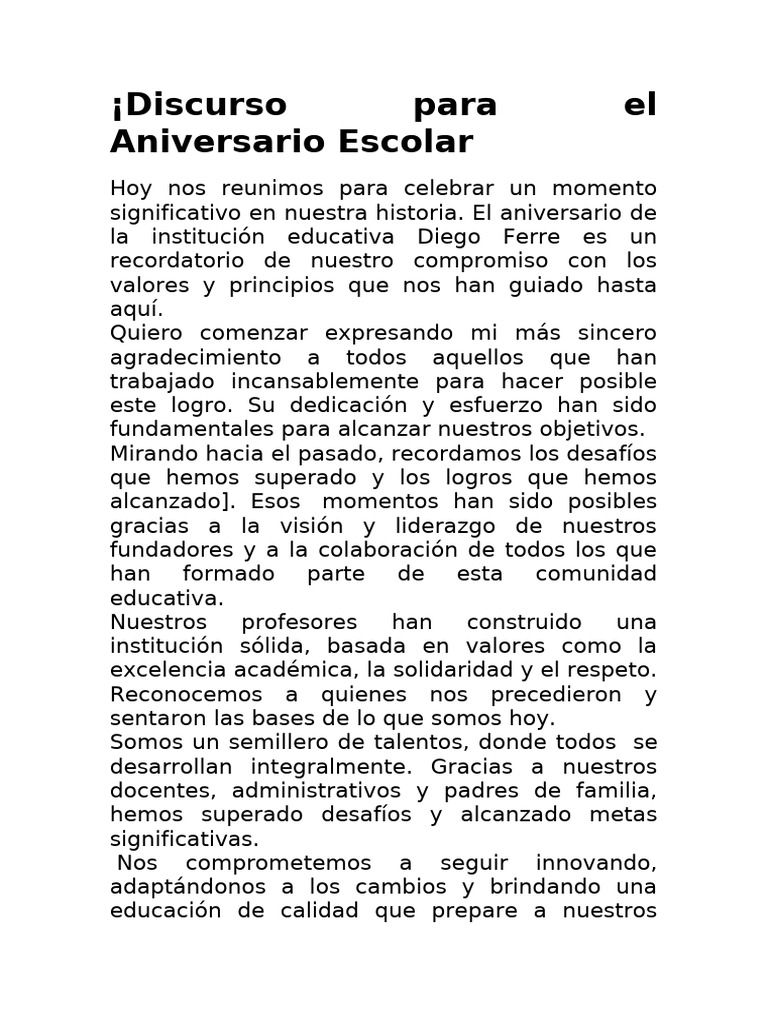 Discurso para El Aniversario Escolar | PDF