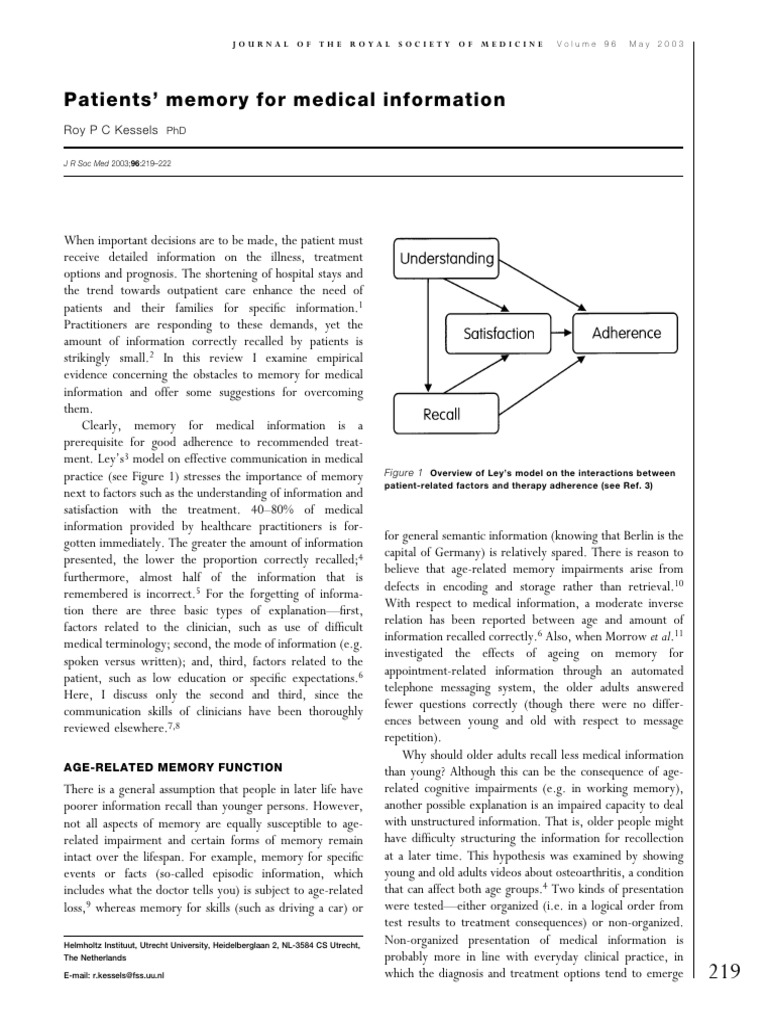 2003-05_JRCM_Kessels_PatientMemory | PDF | Memory | Recall (Memory) 2003-05_JRCM_Kessels_PatientMemory | PDF | Memory | Recall (Memory)