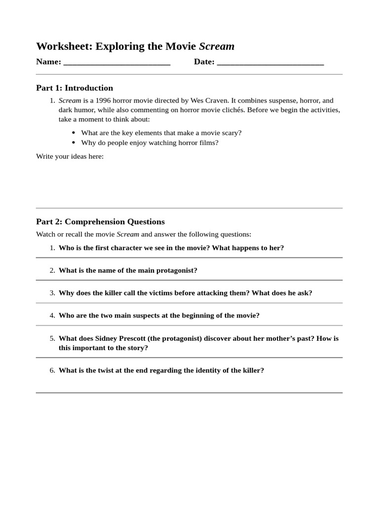 scream worksheet | PDF