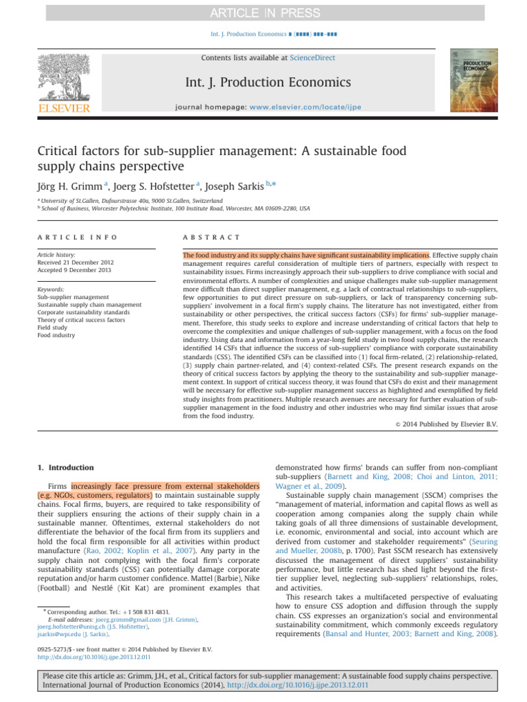 2-A sustainable food supply chains perspective | PDF | Supply Chain ...