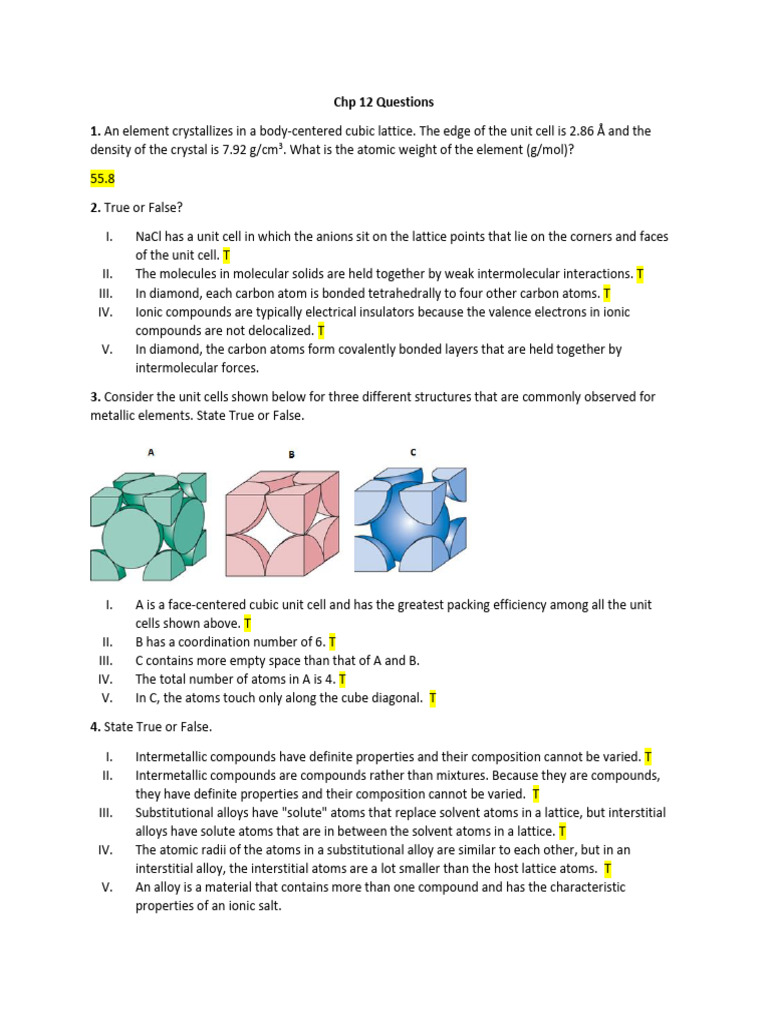 Crystallography and Material Properties Quiz | PDF | Crystal Structure | Chemical Compounds