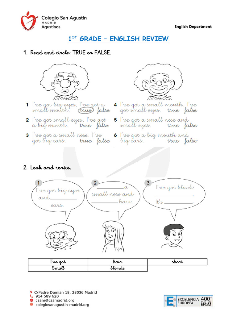 1st Grade English Review Activities | PDF