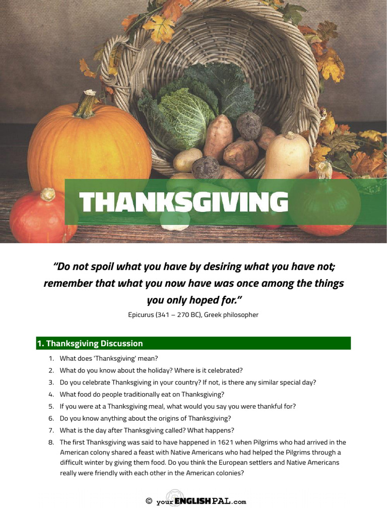 Thanksgiving English Lesson Plan | PDF | Thanksgiving | Linguistics