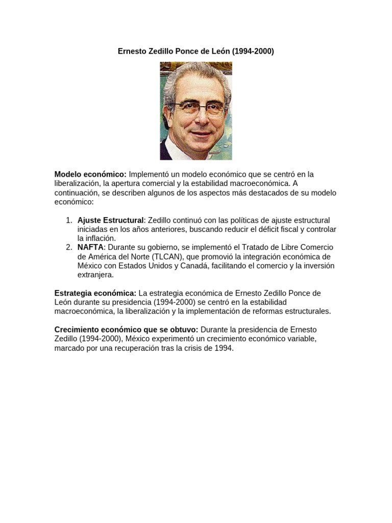 Ernesto Zedillo Ponce de León | PDF | Tratado de Libre Comercio ...