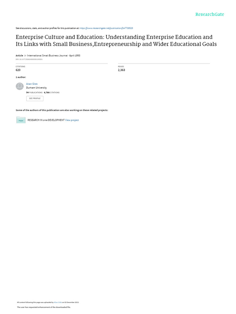 Alan Gibbs - ENTERPRISE CULTURE - EDU | PDF