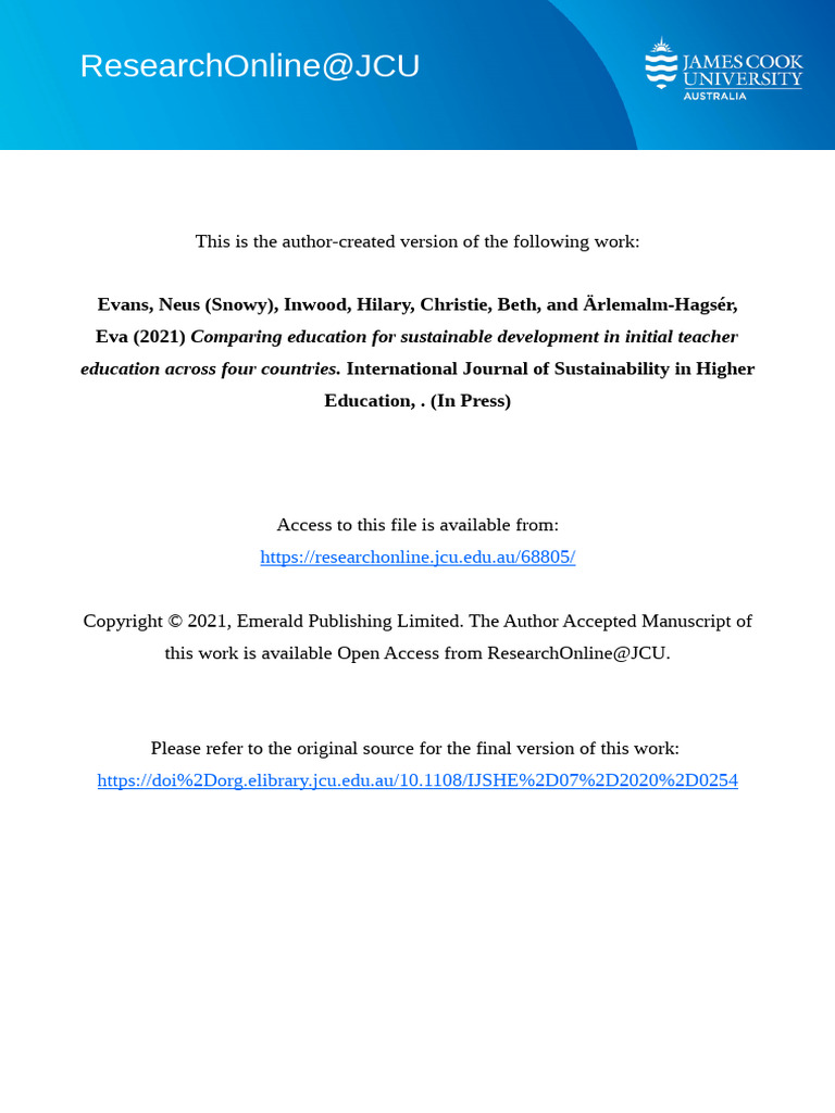 Comparing ESD in ITE | PDF | Sustainable Development | Teachers