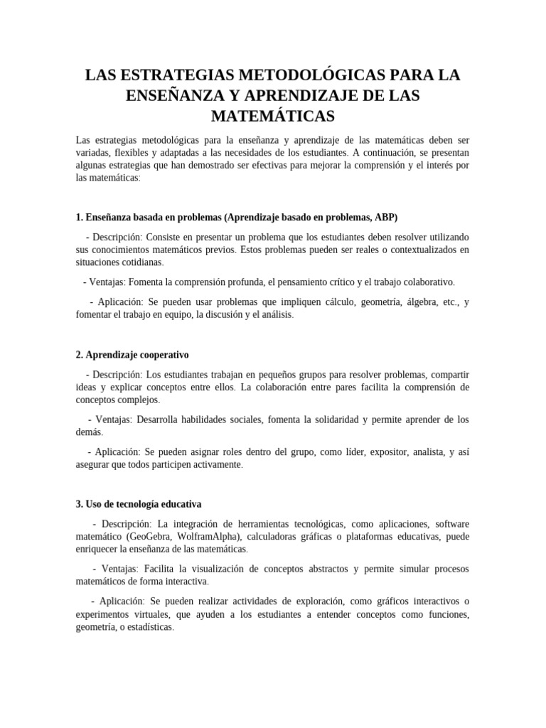 Estrategias Efectivas para Enseñar Matemáticas | PDF | Aprendizaje ...