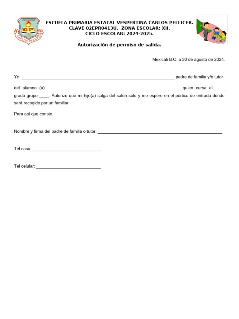 Permiso de Salida Escolar 2024-2025 | PDF