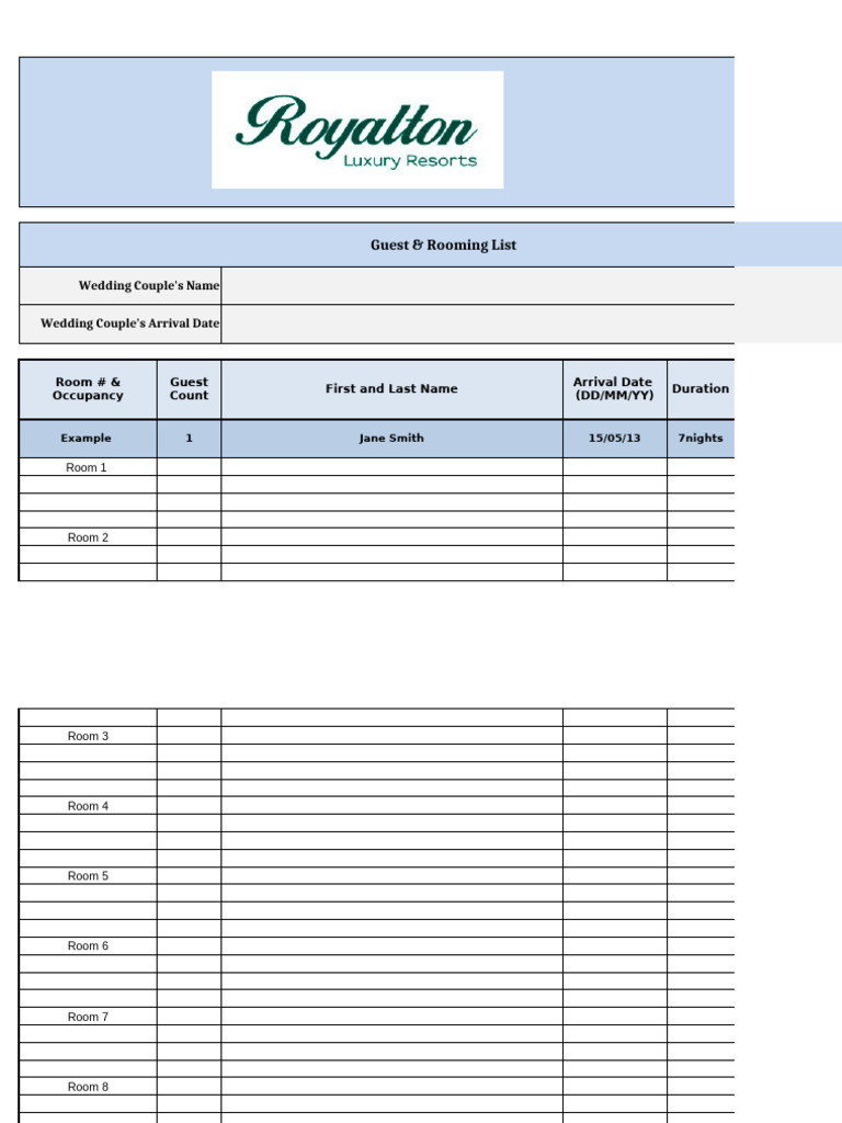 Royalton Rooming List - XLSX | PDF