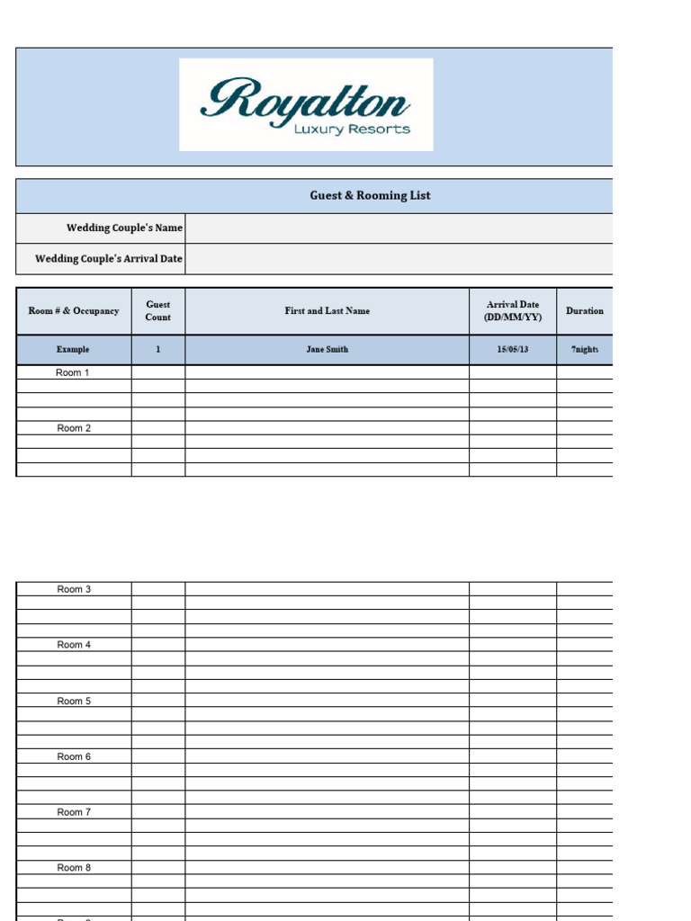 Royalton Rooming List - XLSX | PDF