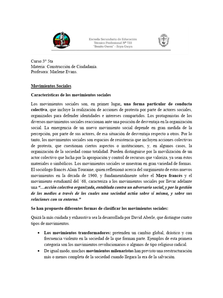 Trabajo N6 Movimientos Sociales | PDF | Derechos humanos | Movimientos sociales
