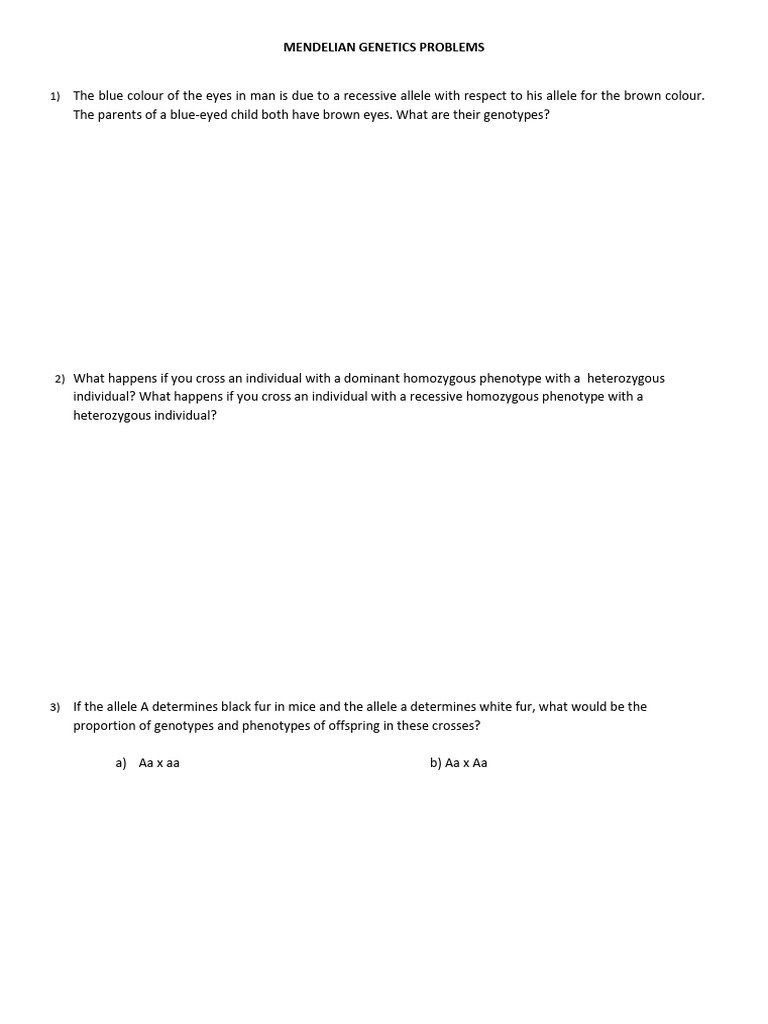 MENDELIAN GENETICS PROBLEMS | PDF | Genotype | Dominance (Genetics)